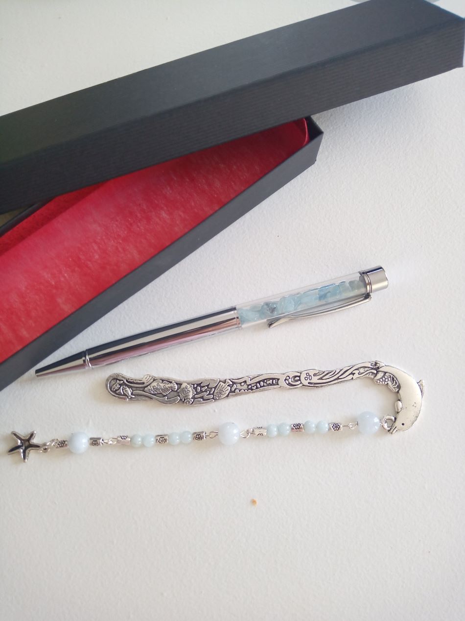 Coffret Stylo & Marque Pages Aigue Marine - SY'LUNE